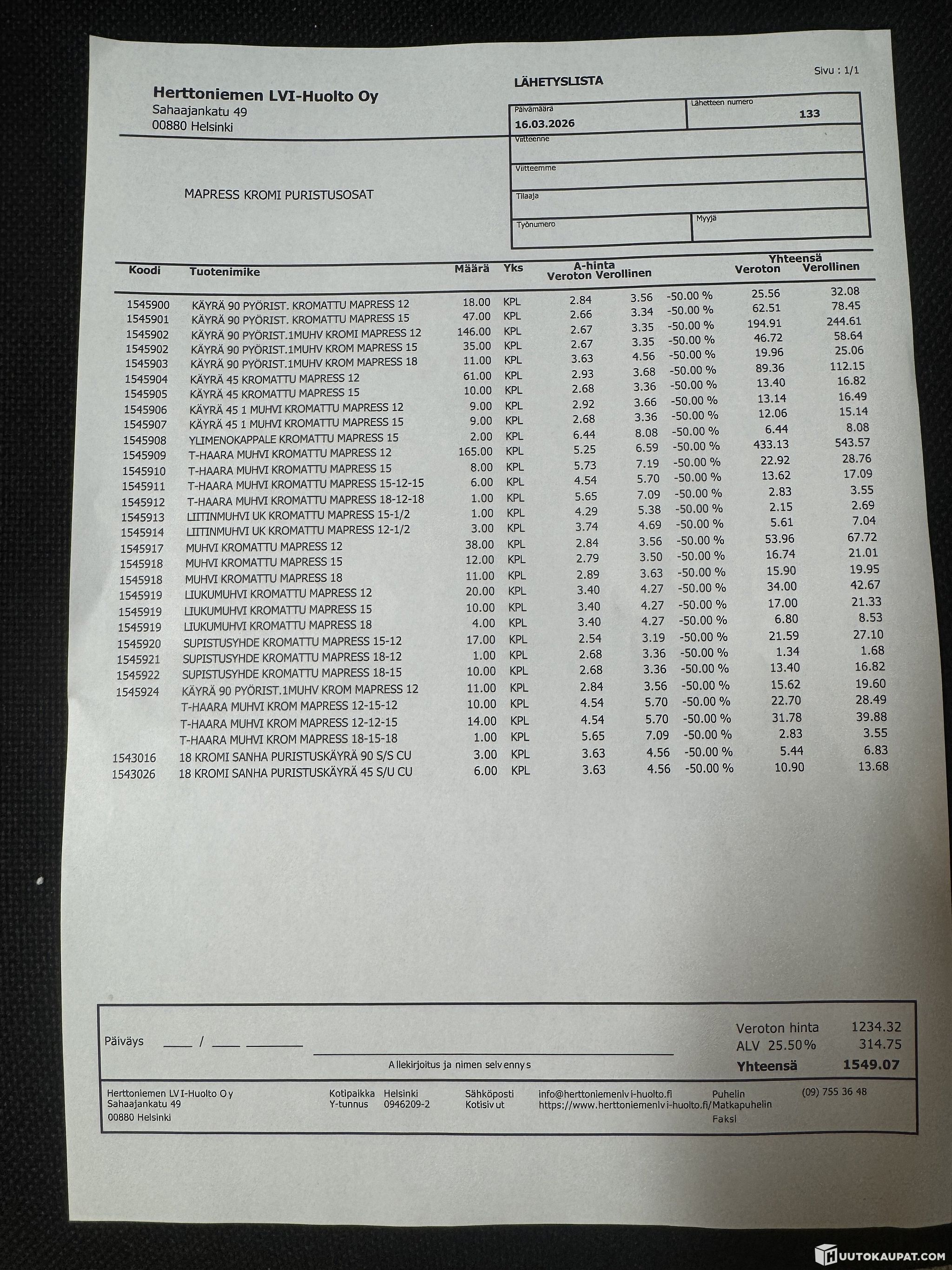 Mapress kromi puristusosat (erä 2885) Herttoniemen LVI-Huolto Oy ...