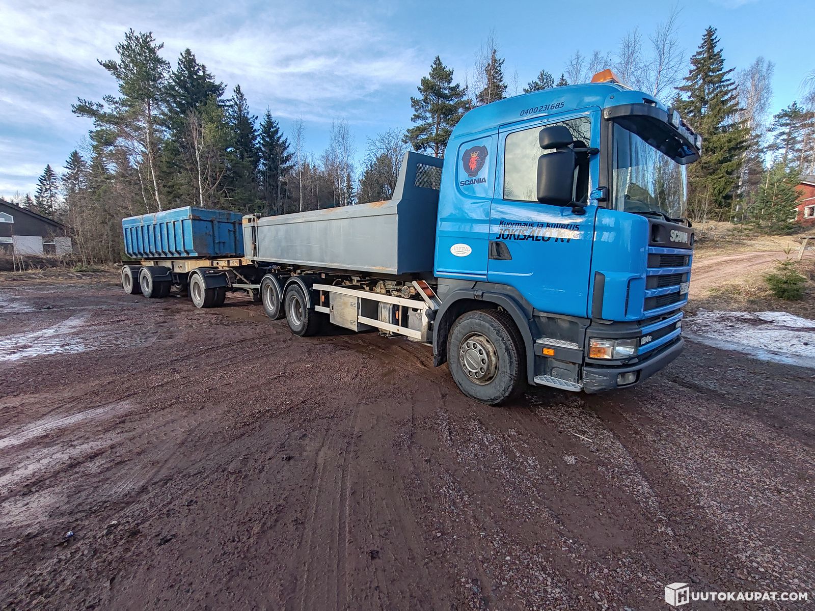 Scania 124G vaihtolava-auto + soravarusteet & puoliperävaunulavetti ...