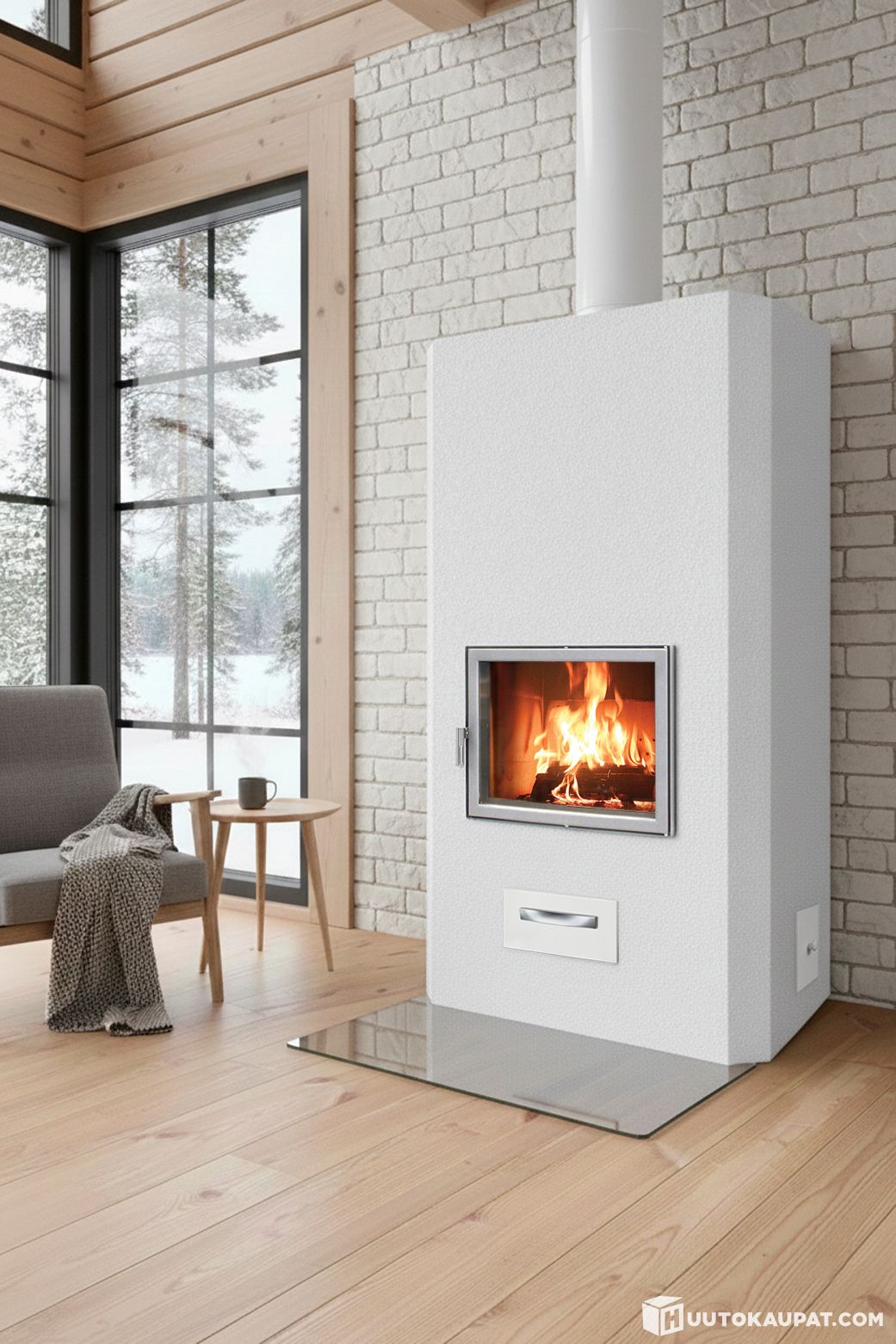 Heat-retaining fireplace, full accessory kit, Warma-Uunit Valkea 100 ...