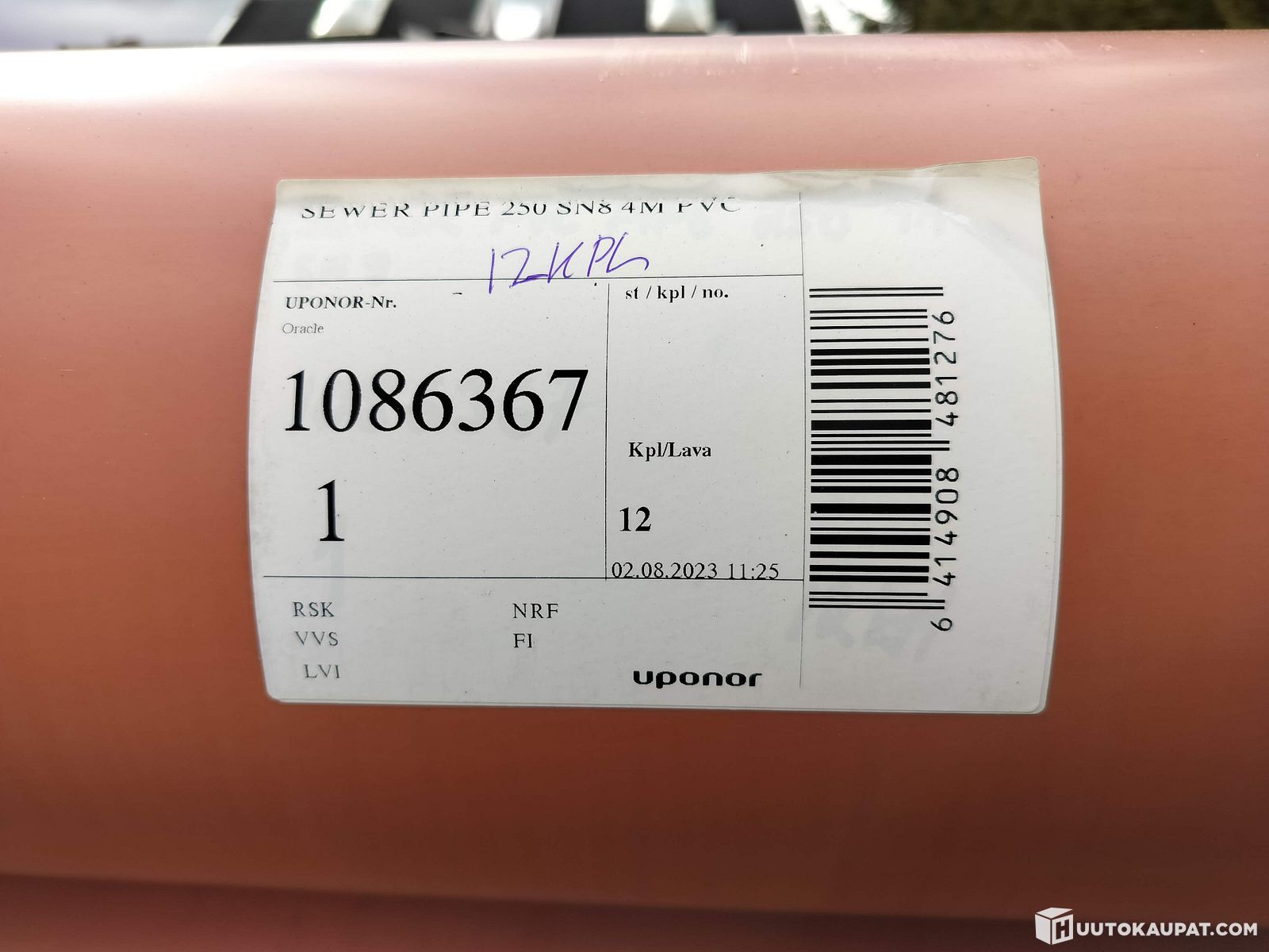 250mm maaviemäri putkea 48 metriä, 12kp x 4m esim rumpuputkeksi 250x7.3 SN8 valmistettu 02/08 ...